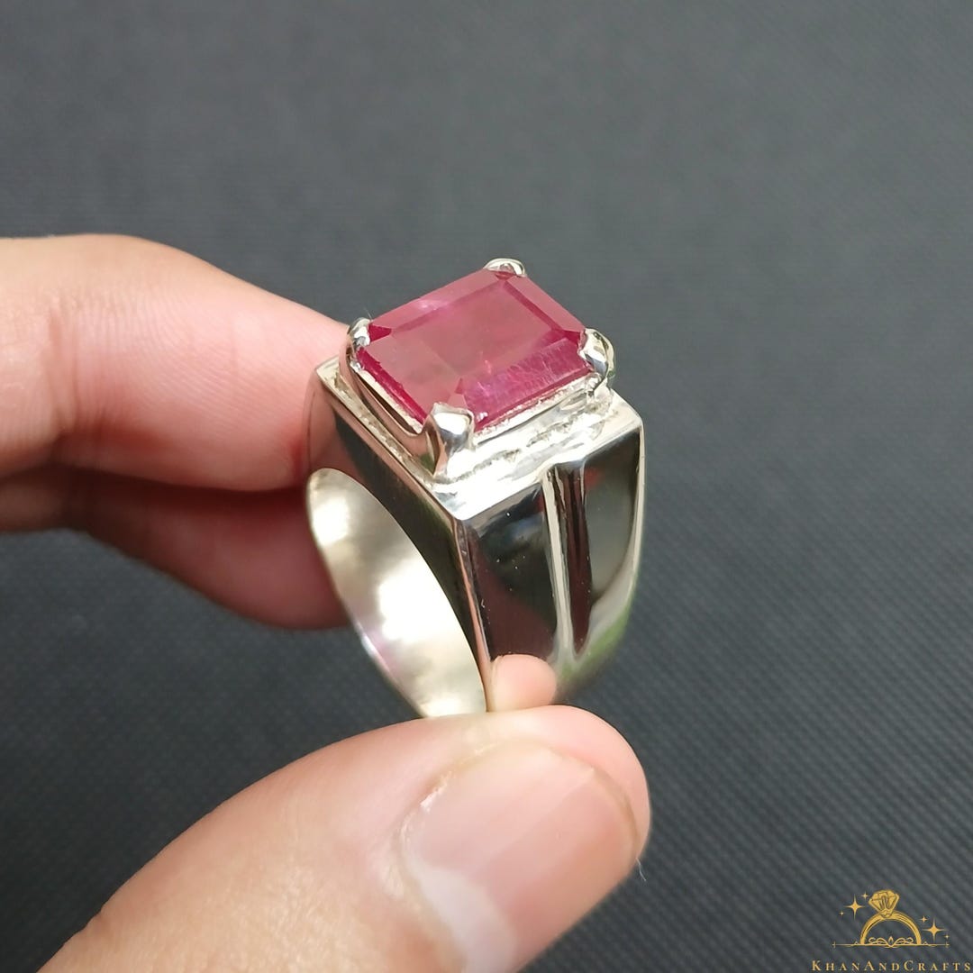 Natural Earth Mined African Ruby Gemstone Ring 925 Sterling Silver ...