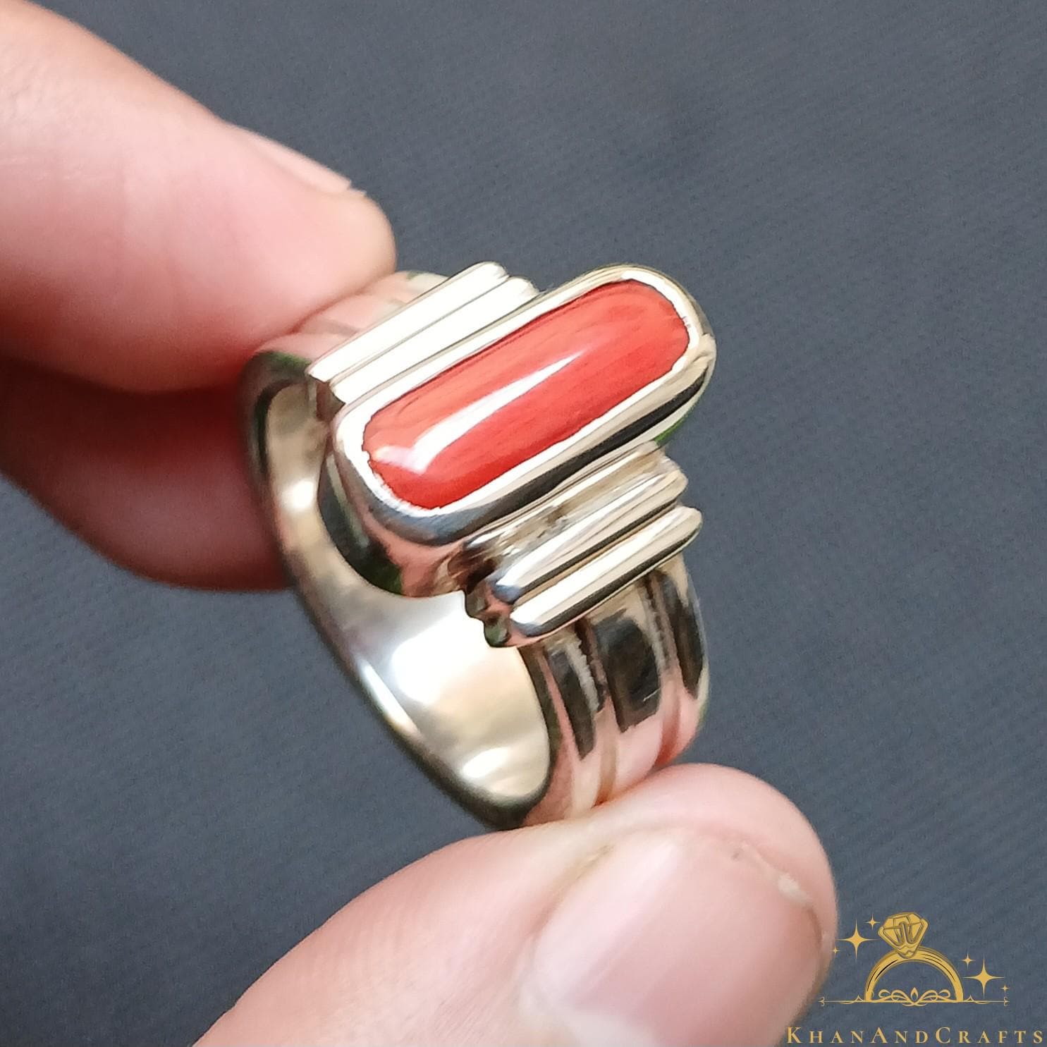 Natural Red Coral Stone Ring Handmade 925 Sterling Silver Rare Marjan Gemstone Ring Moonga Coral ...