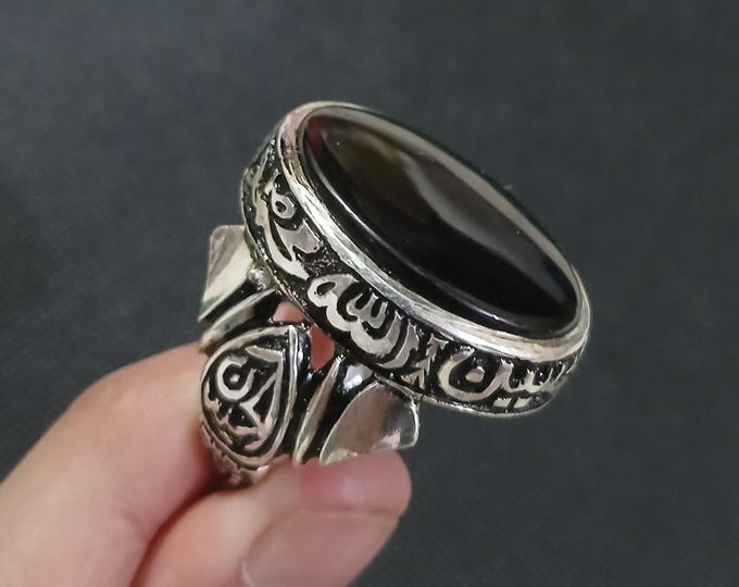 Muslim Shia Kufi Engraved Calligraphy Blue Agate 925 Sterling Silver ...