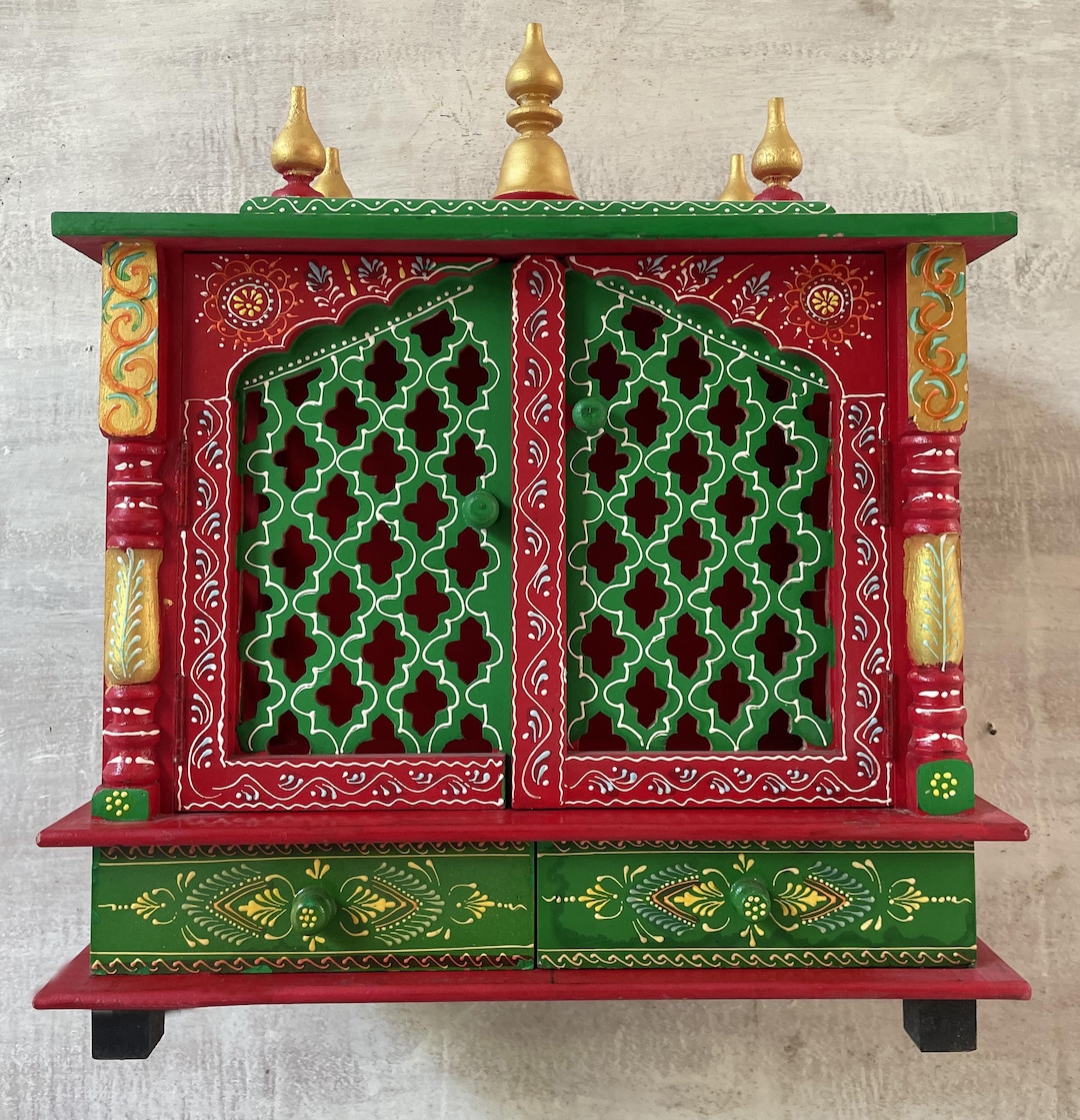 Divine Heritage /antique Finish Wood Mandir/ Embossed Painted Wall ...