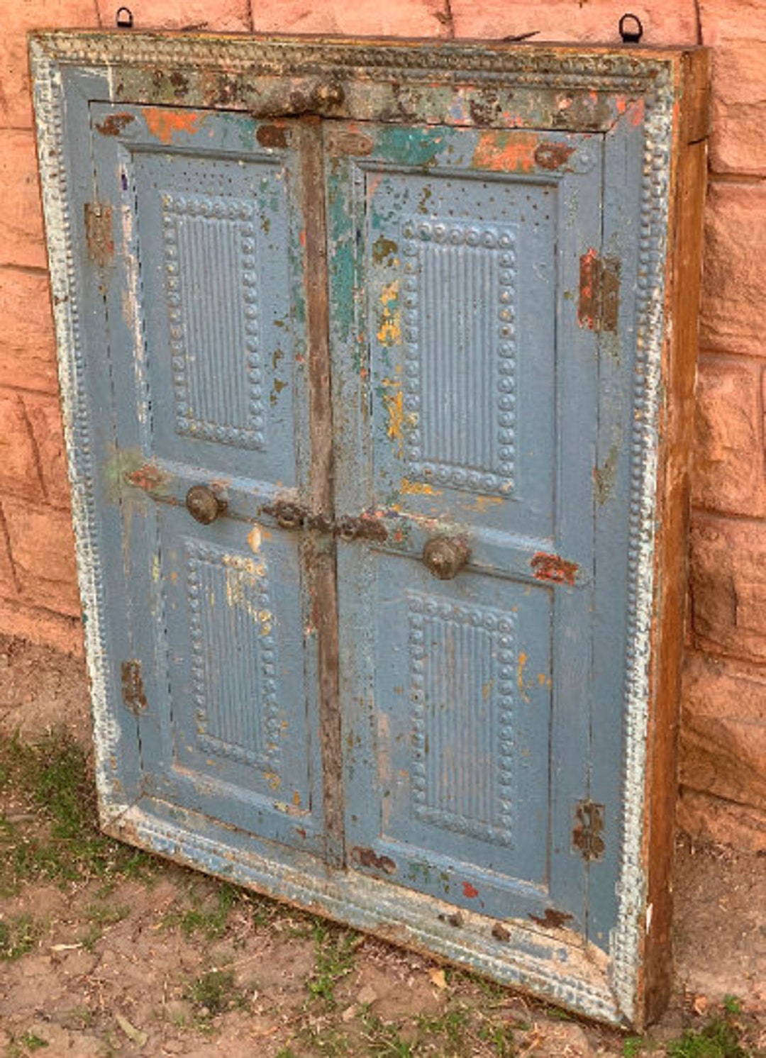 Old Blue Painted Wooden Window/wall Hanging Heavy Frame/antique Mehrab ...