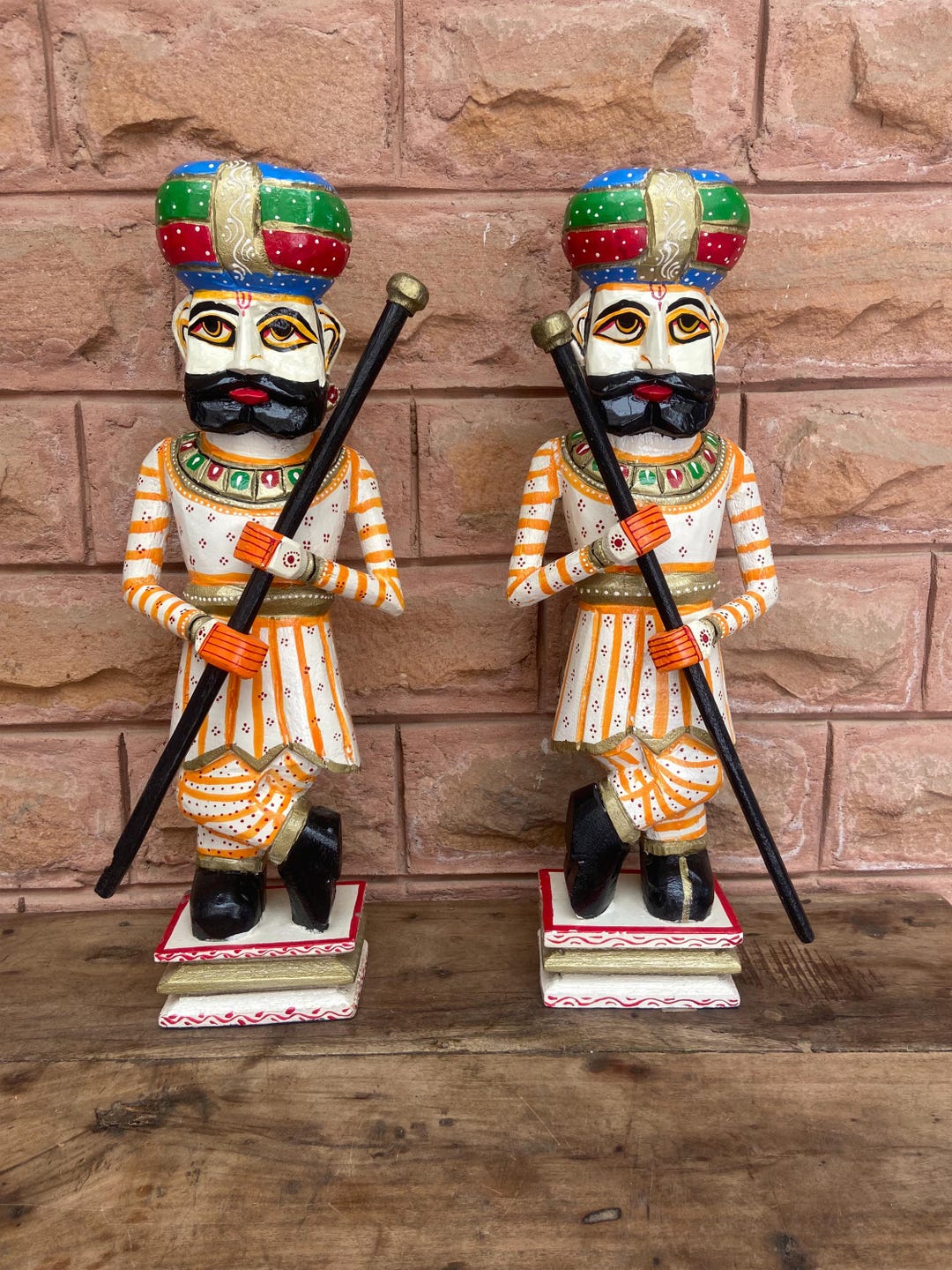 Handcrafted Wooden Chokidar Statues/hand-painted Traditional Watchman ...
