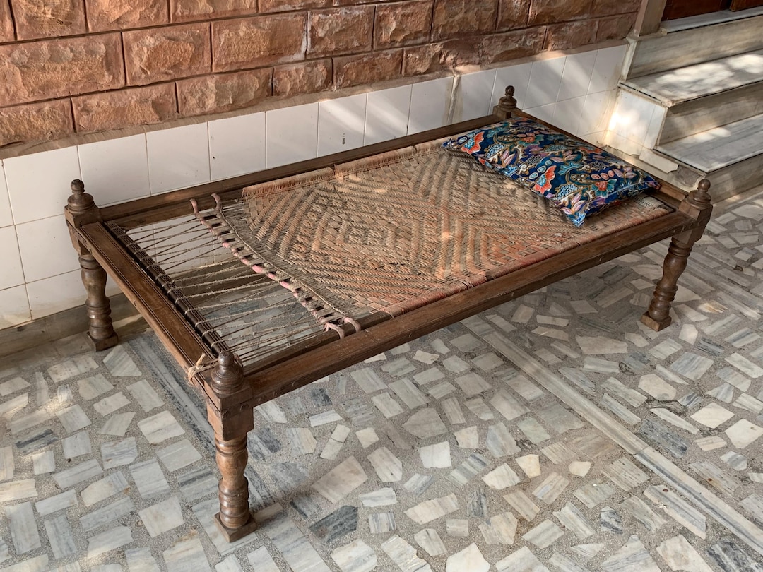 Antique Desert Teak Wooden Charpoi/classic Indian Bed/traditional Jute ...