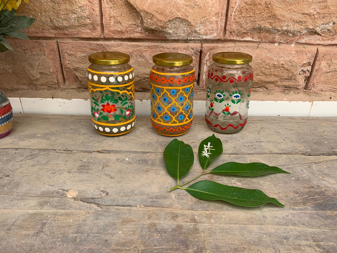 Glass Canister Set of 3/handmade Glass Jar/storage Bottles/multicolor ...