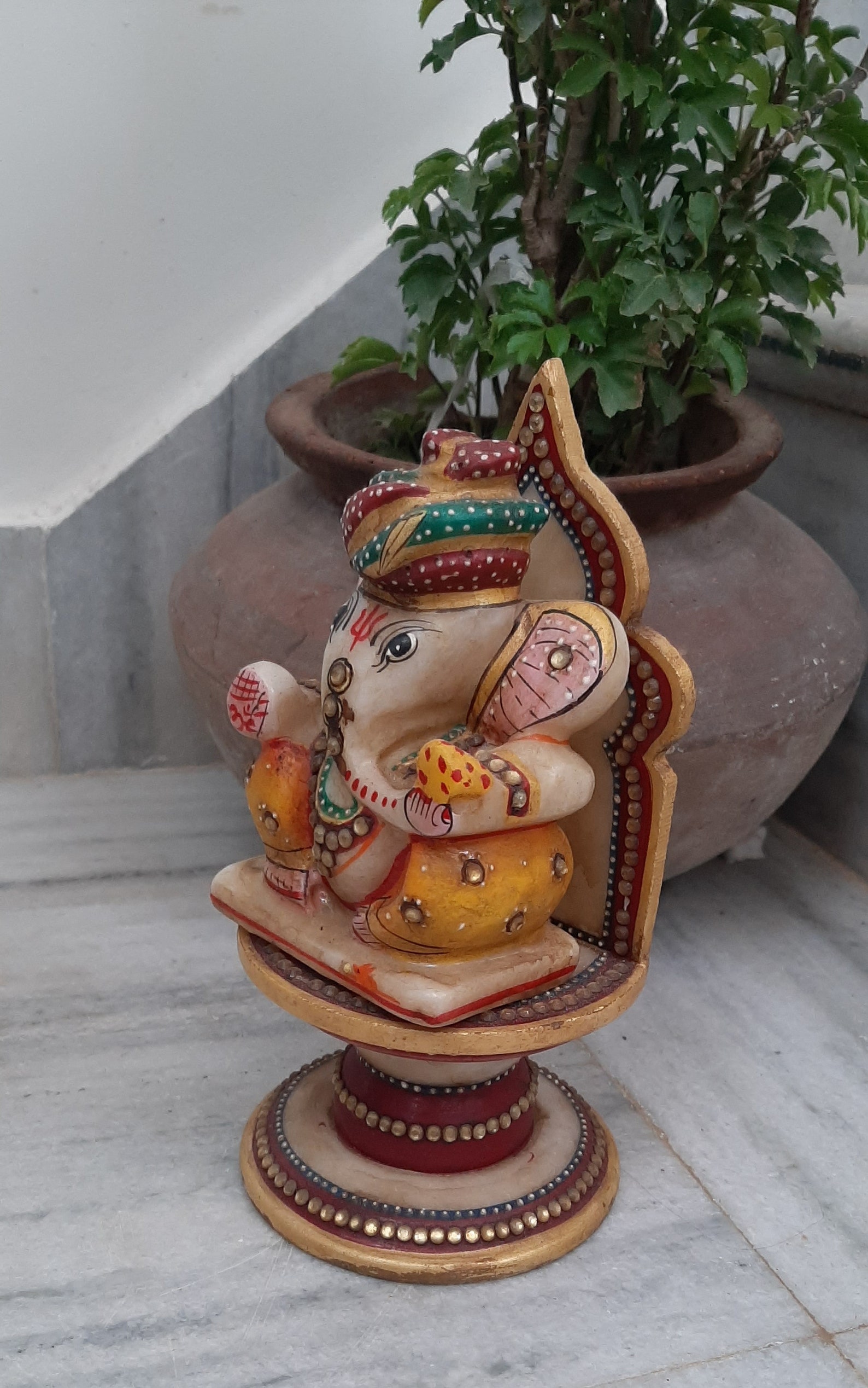 Hand Painted Marble Stone Lord Ganesha Statue/Hindu Elephant | Etsy