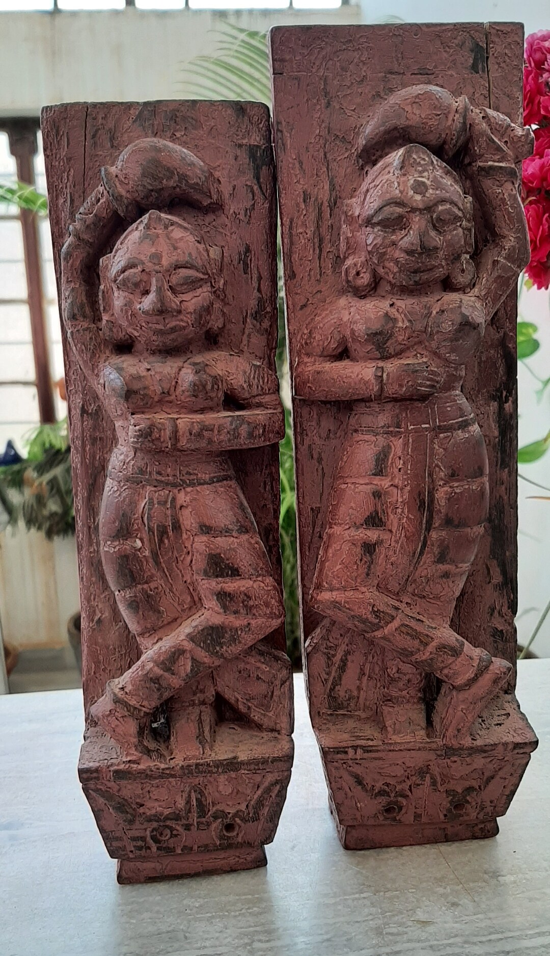 Antique Wooden Wall Hanging Dancing Lady Pair Statue/hand Carved Old ...