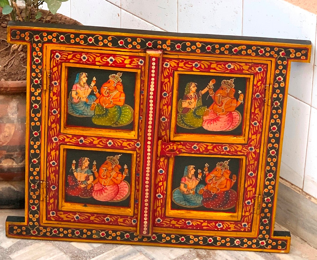 Lord Ganesha Wooden Temple Window/hindu God Wall Decor/painted Jharokha ...