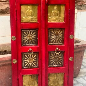 Antique Finish Jharokha Wall Decor/rustic Red Wooden Window/brass ...