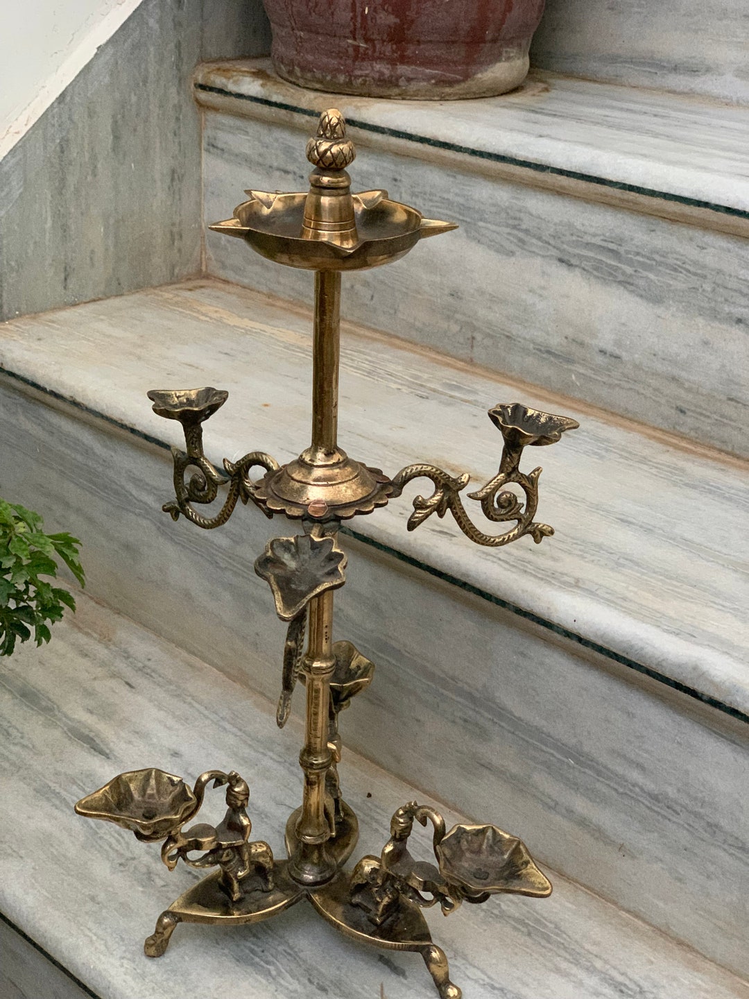 Majestic Brass Oil Lamp Stand: Hindu Temple Decor - Etsy