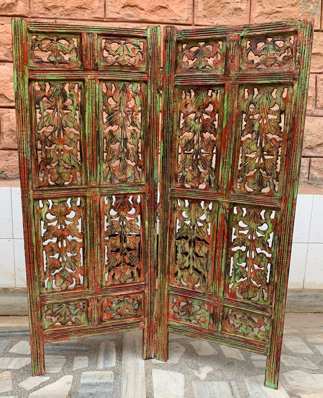 Indian Divider 2 Panel/hand Carved Wooden Screen/antique Privacy ...