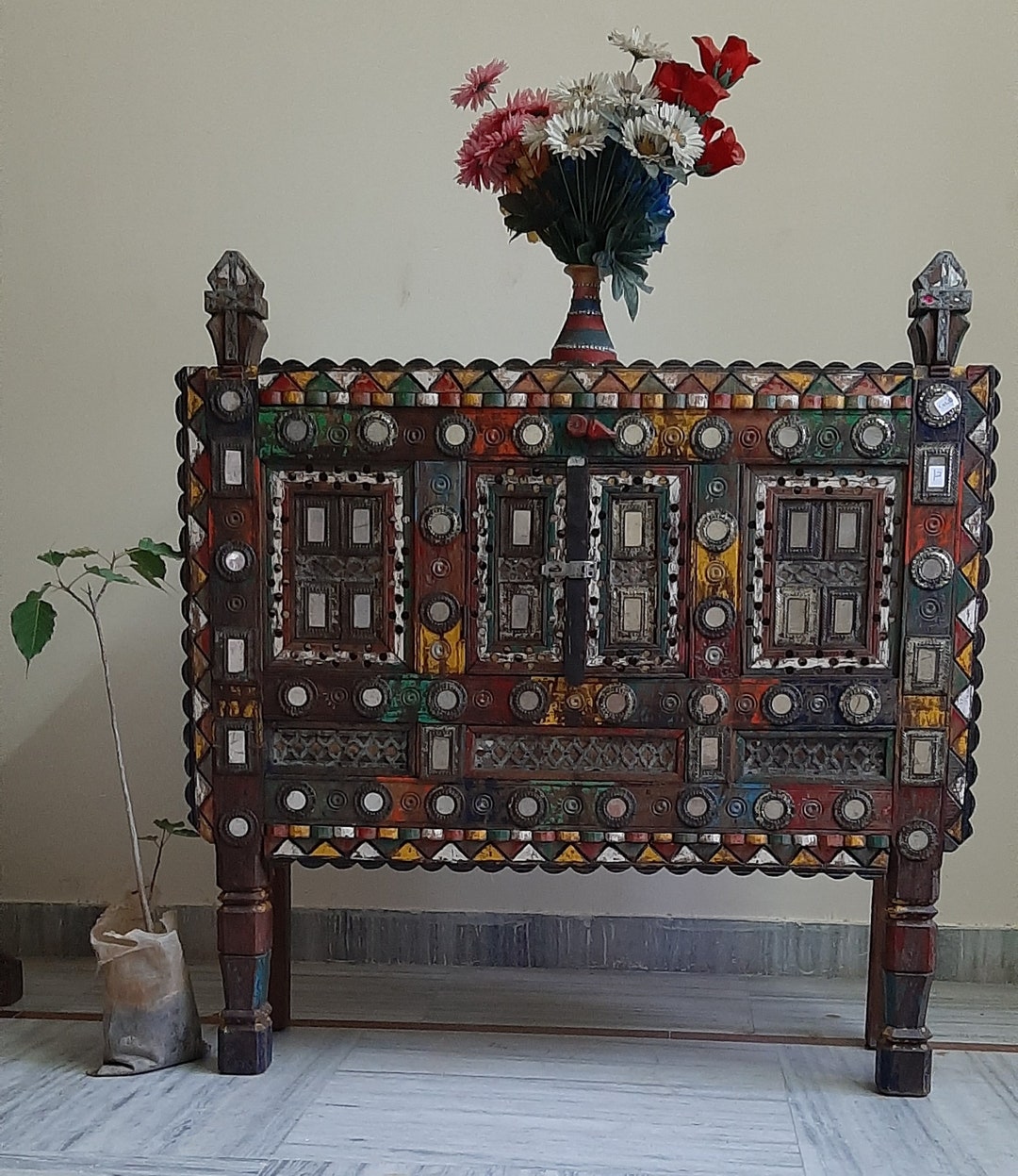 Antique Decorated Damchiya Box: Hand-carved Wooden Console, Blanket ...