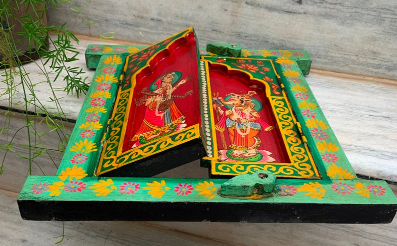 Hand Painted God Ganesha Wooden Window: Hindu Wall Decor Jharokha - Etsy