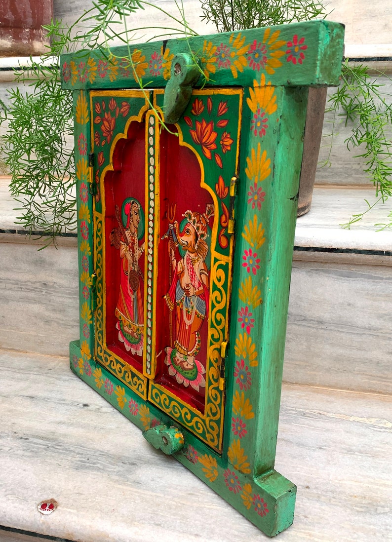Hand Painted God Ganesha Wooden Window: Hindu Wall Decor Jharokha - Etsy