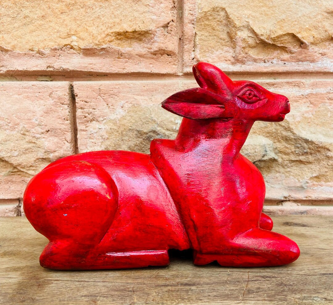 Hand Painted Red Wooden Cow Figurine/rustic Folk Farmhouse Decor/cow ...