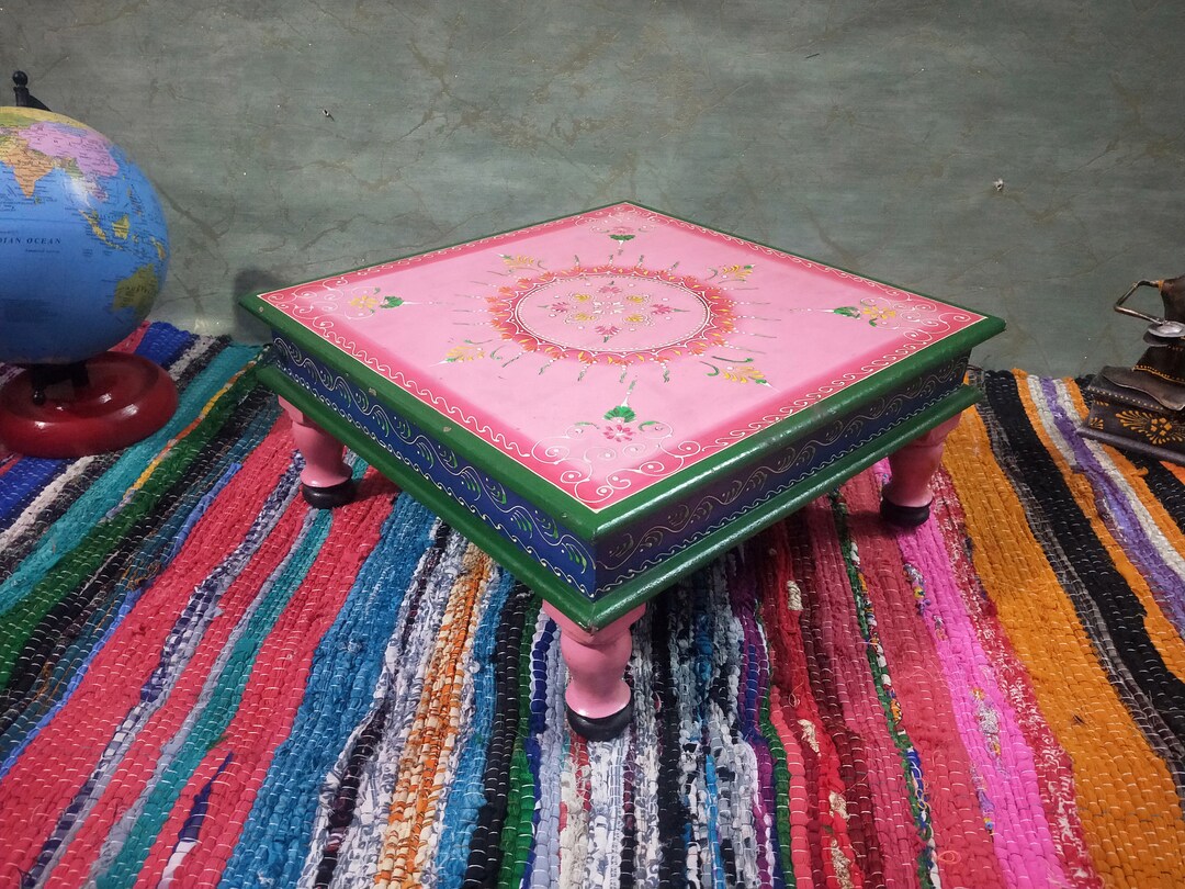 Hand Painted Wooden Chowki Tableindian Stoolwood Furniture - Etsy