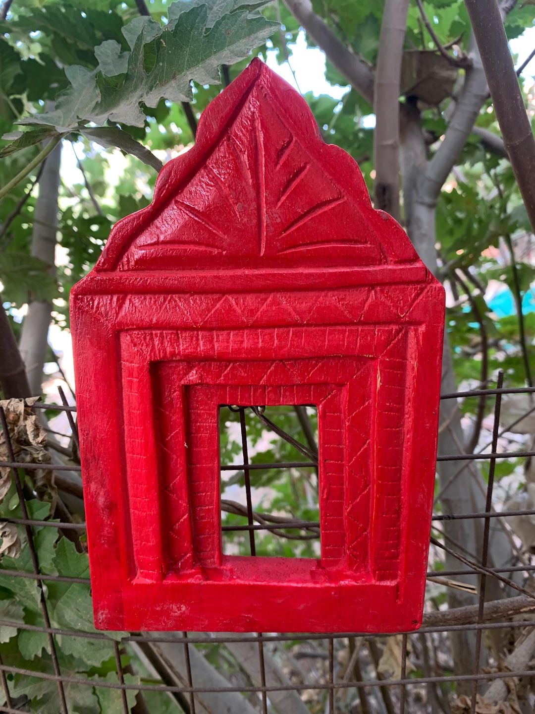 Antique Style Indian Wooden Window Frame | Hand Carved Red Jharokha ...