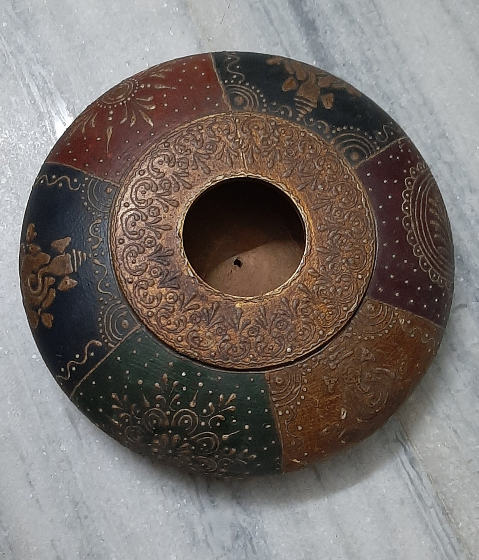 Vintage Wooden Painted Opium Box/hand Carved Round - Etsy