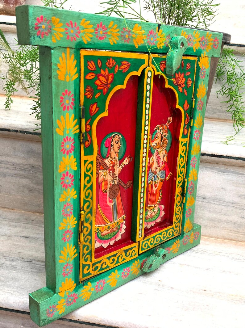 Hand Painted God Ganesha Wooden Window: Hindu Wall Decor Jharokha - Etsy