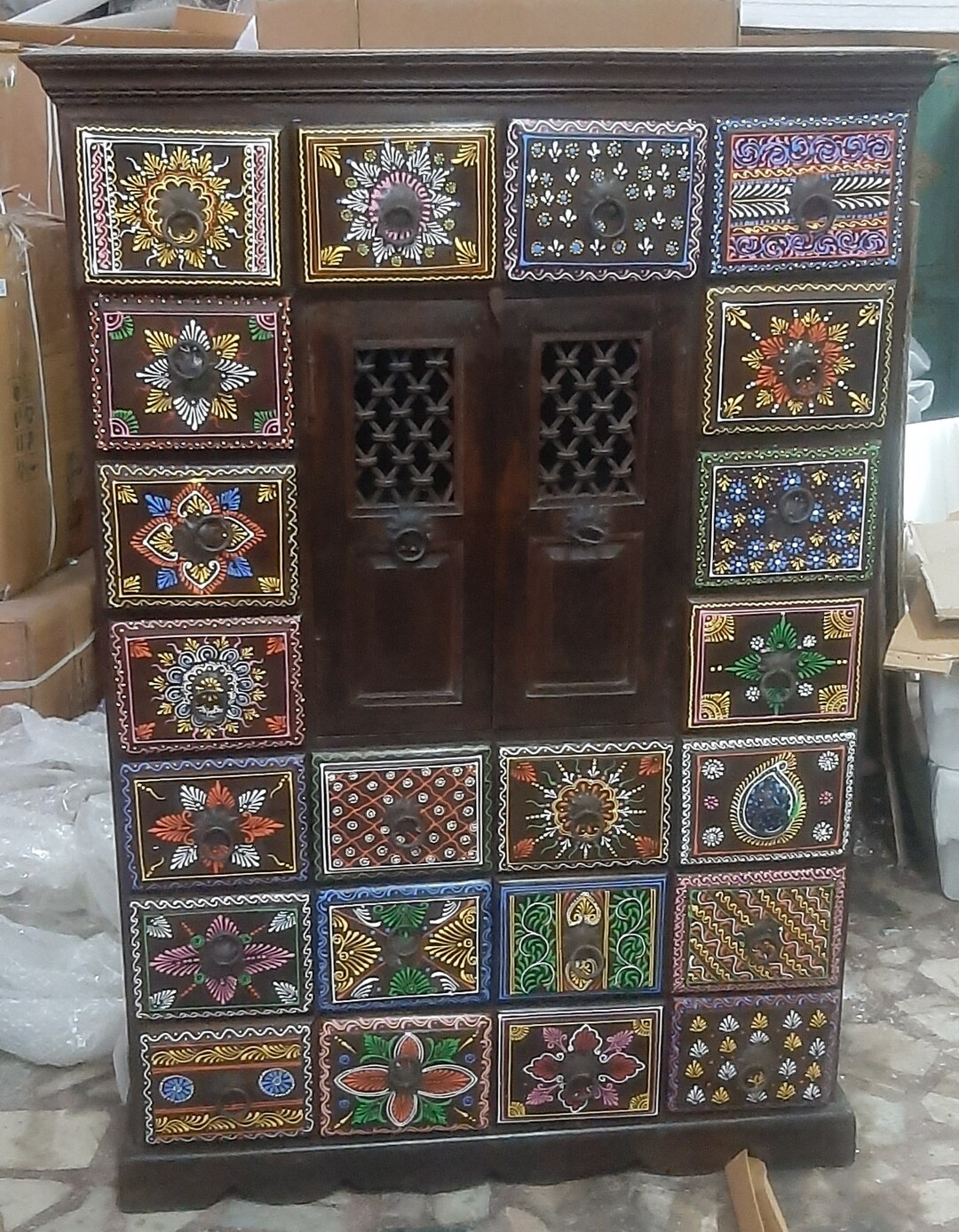Wooden Cabinet/multi Color Ceramic Tiles/hand Carved Bedside Cabinet/22 ...