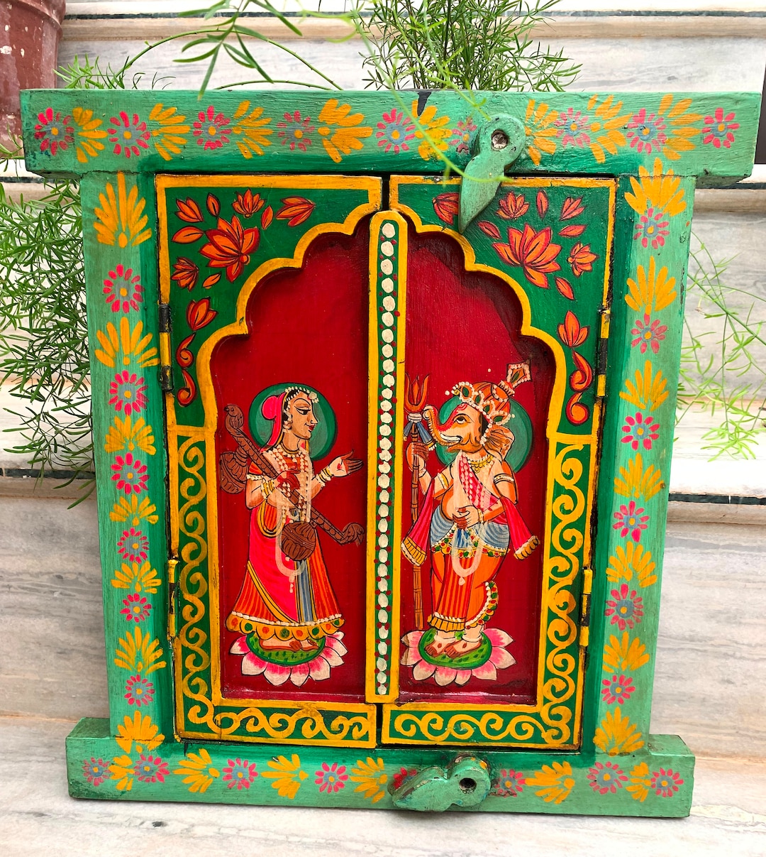 Wooden Windows/hand Painted God Ganesha/miniature Painted Window/wall ...