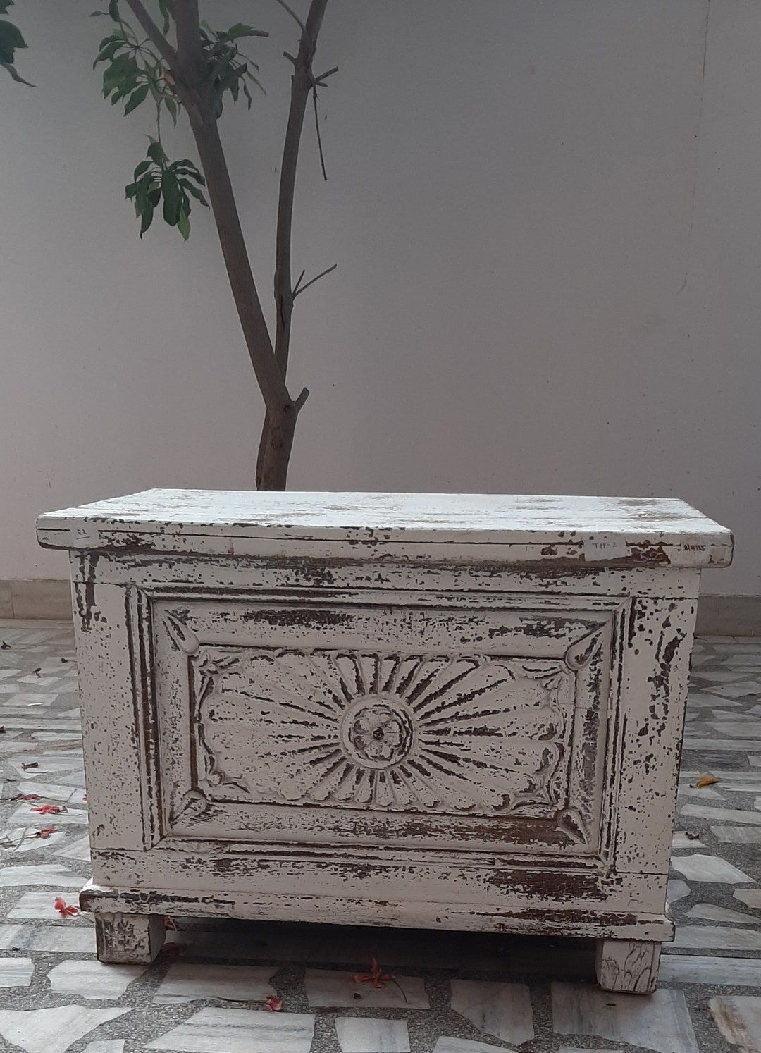 White Painted Storage Box/old Wooden Chest/vintage Damchiya Box/antique ...