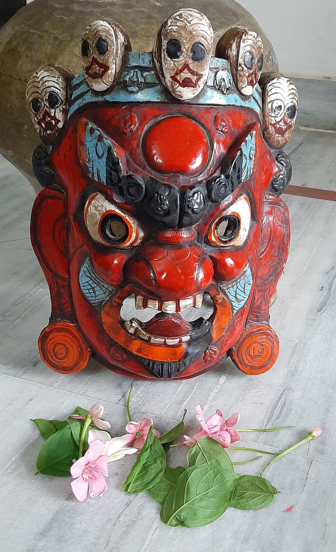 Hand Carved Wooden Tribal Devil Mask/red Painted Demon Head Home Decor ...