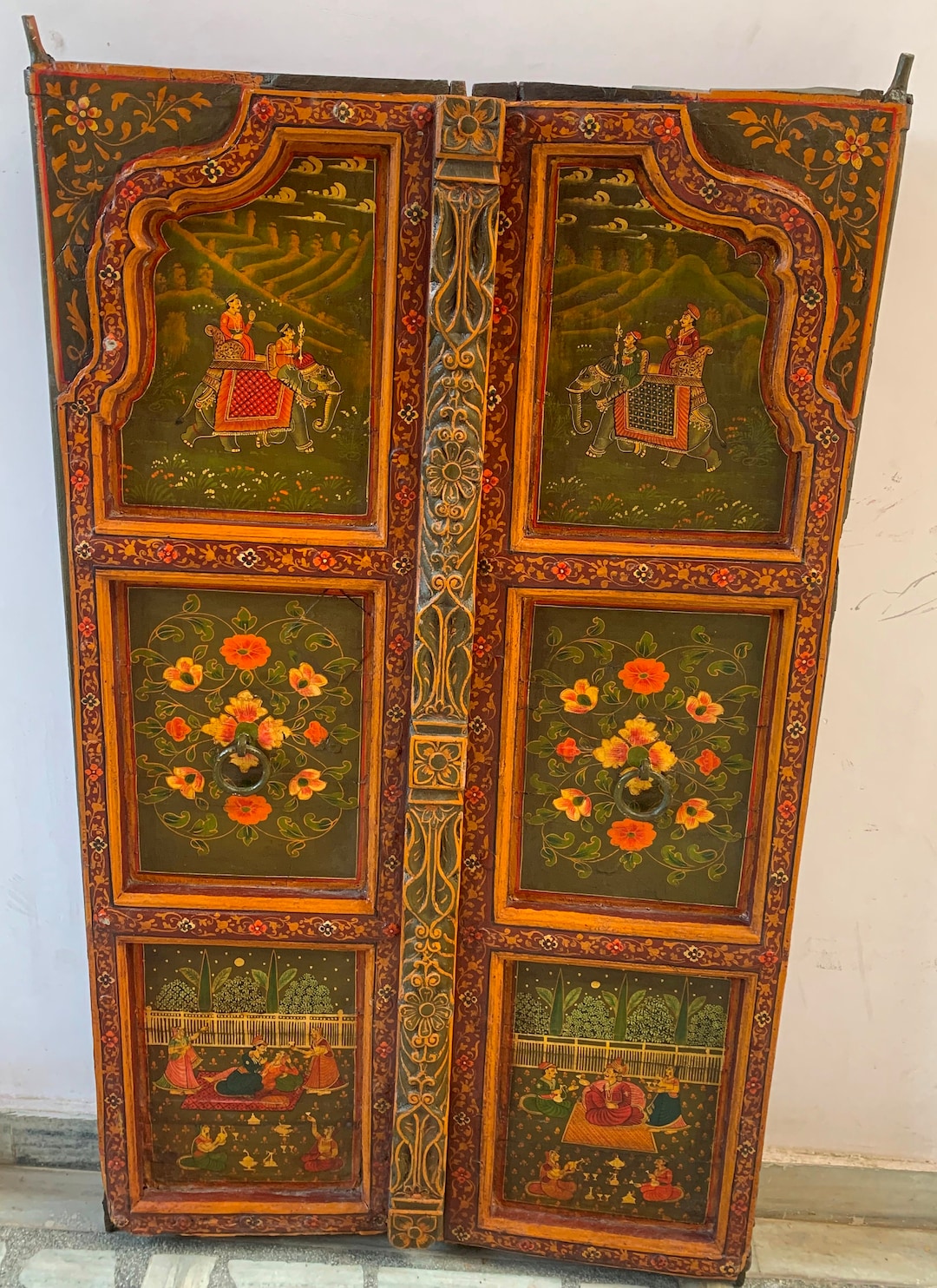 Antique Wooden Door Hand Painted Traditional Door Indian Royals Frame ...