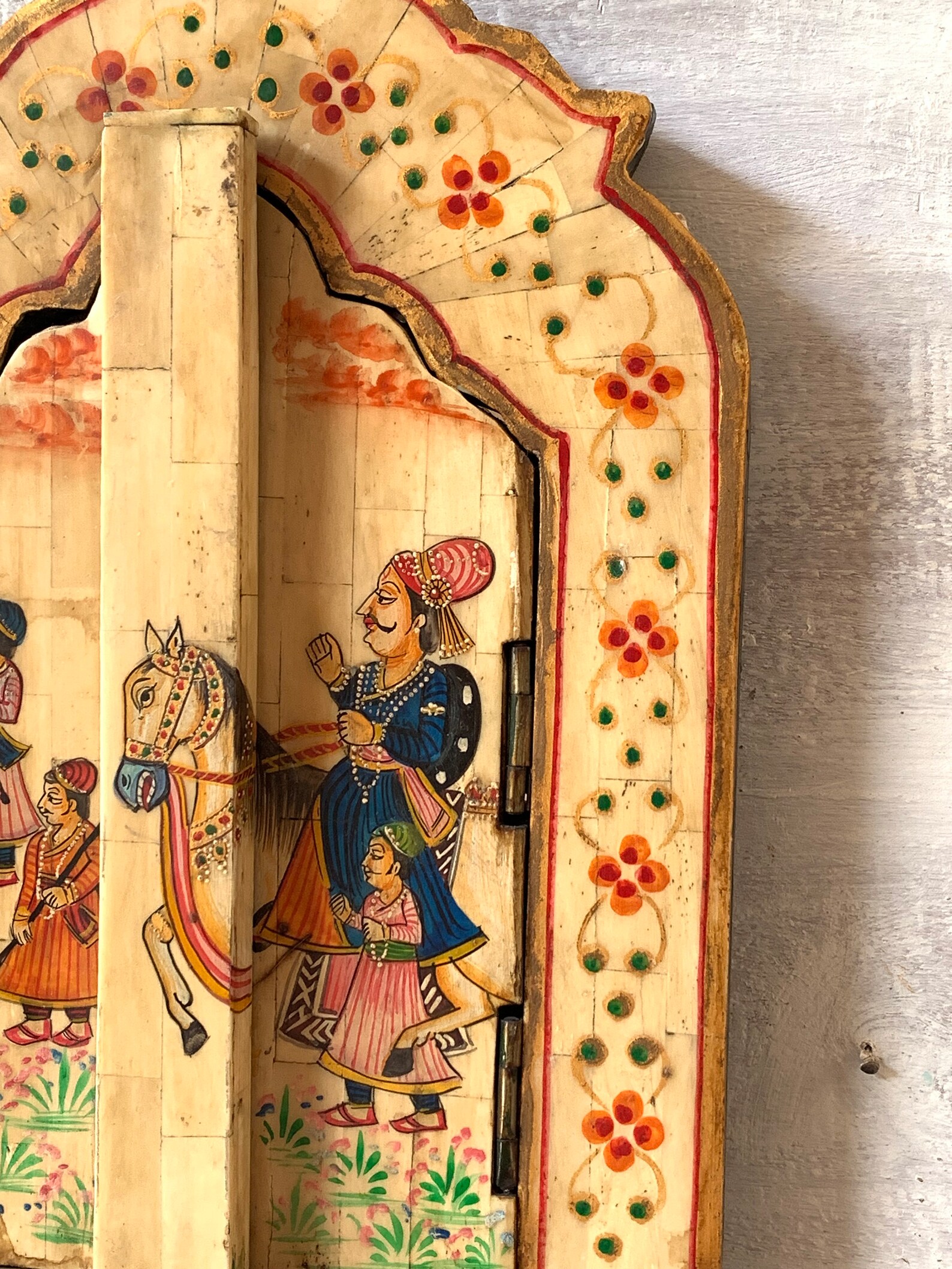 Handmade Carved Wooden Inlay Window: Painted Indian King Decor - Etsy