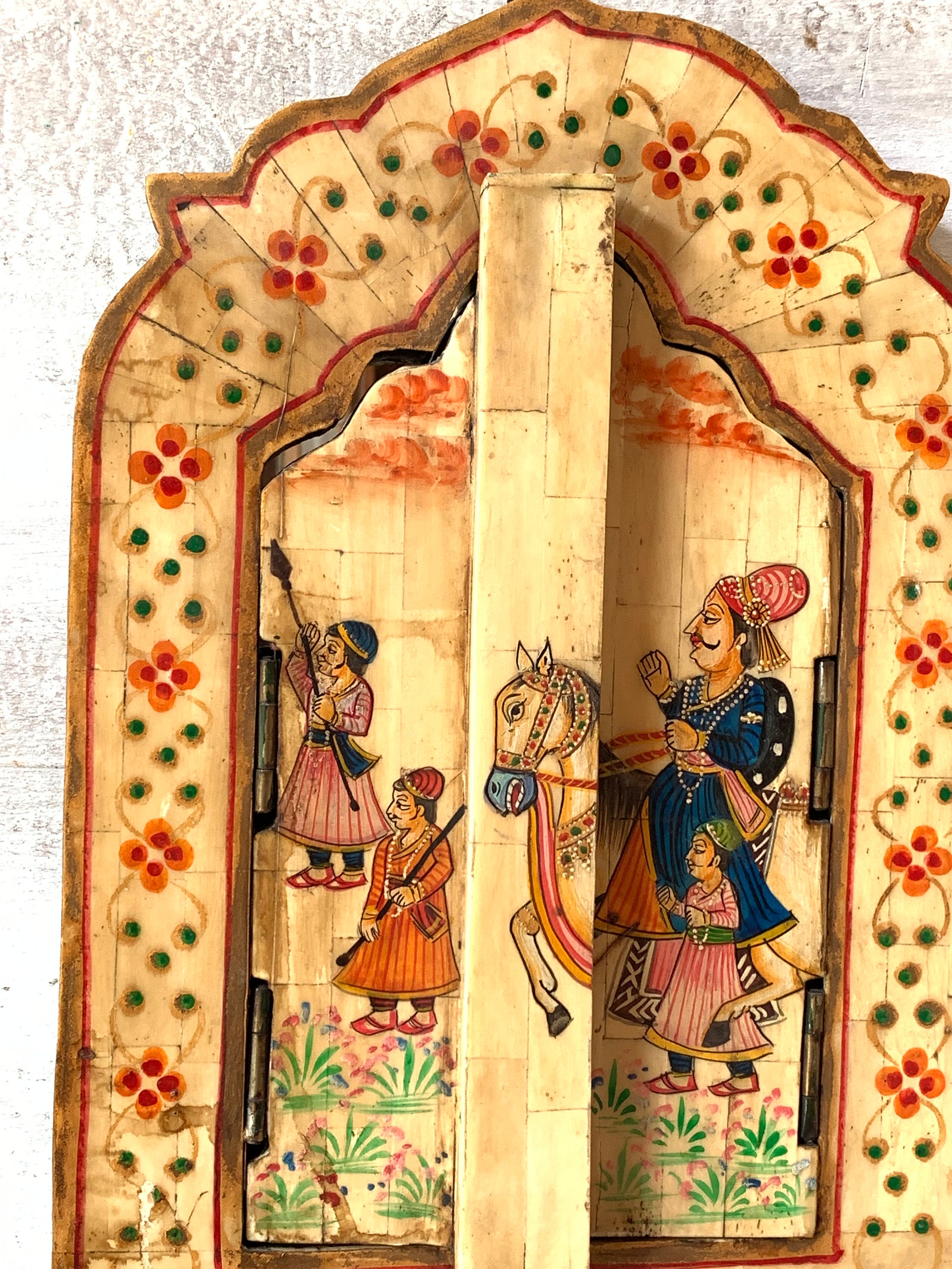 Handmade Carved Wooden Inlay Window: Painted Indian King Decor - Etsy