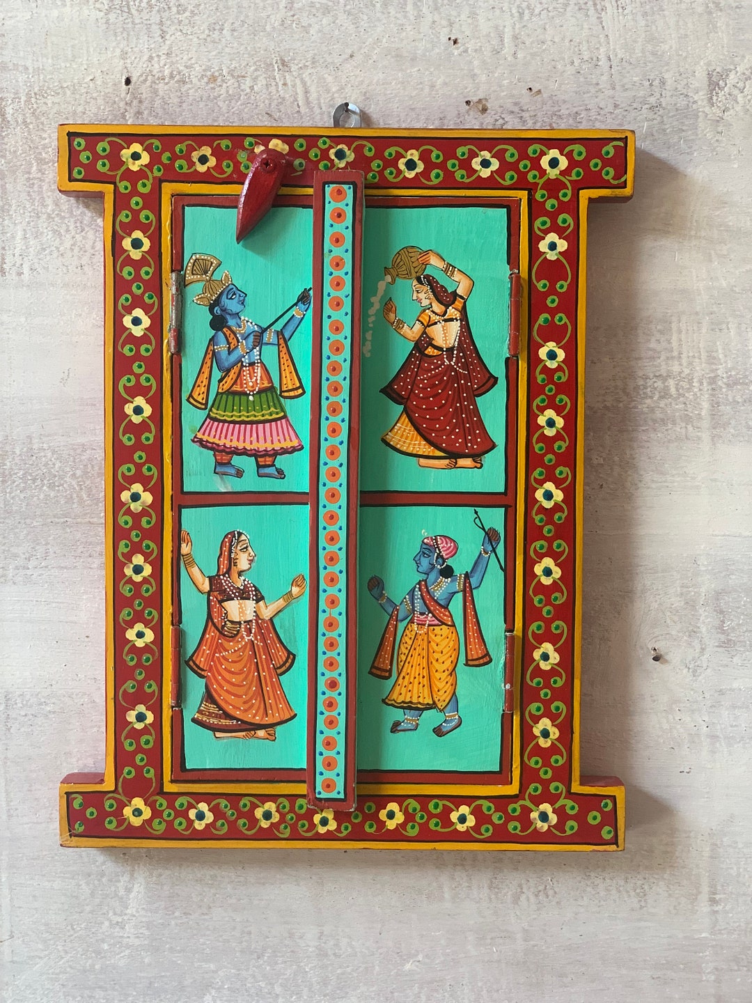 Antique Wooden Painted Window/lord Krishna's Grace/devotional Home ...