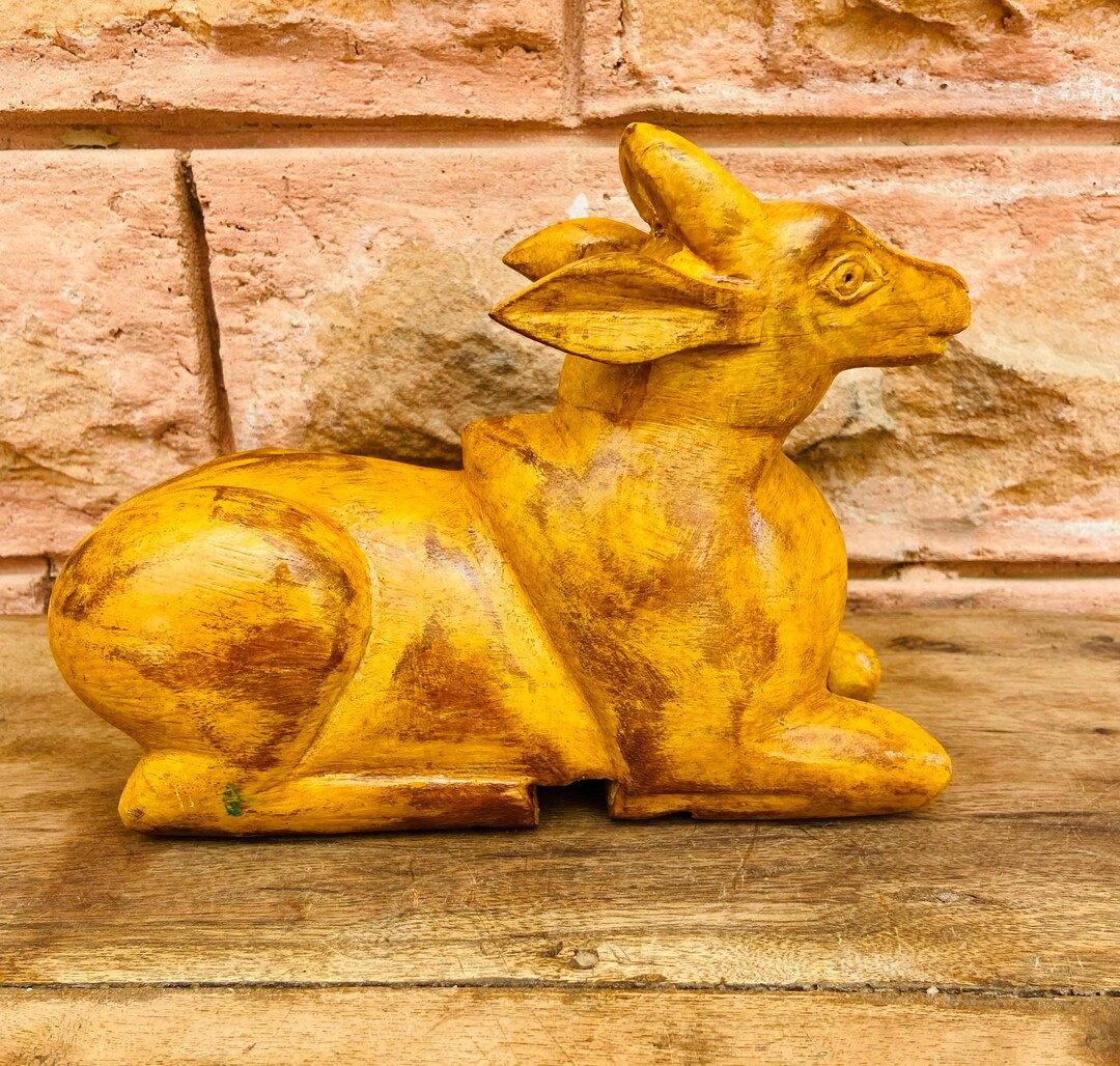 Hand Painted Wooden Cow Figurine/rustic Folk Farmhouse Decor/yellow Cow ...