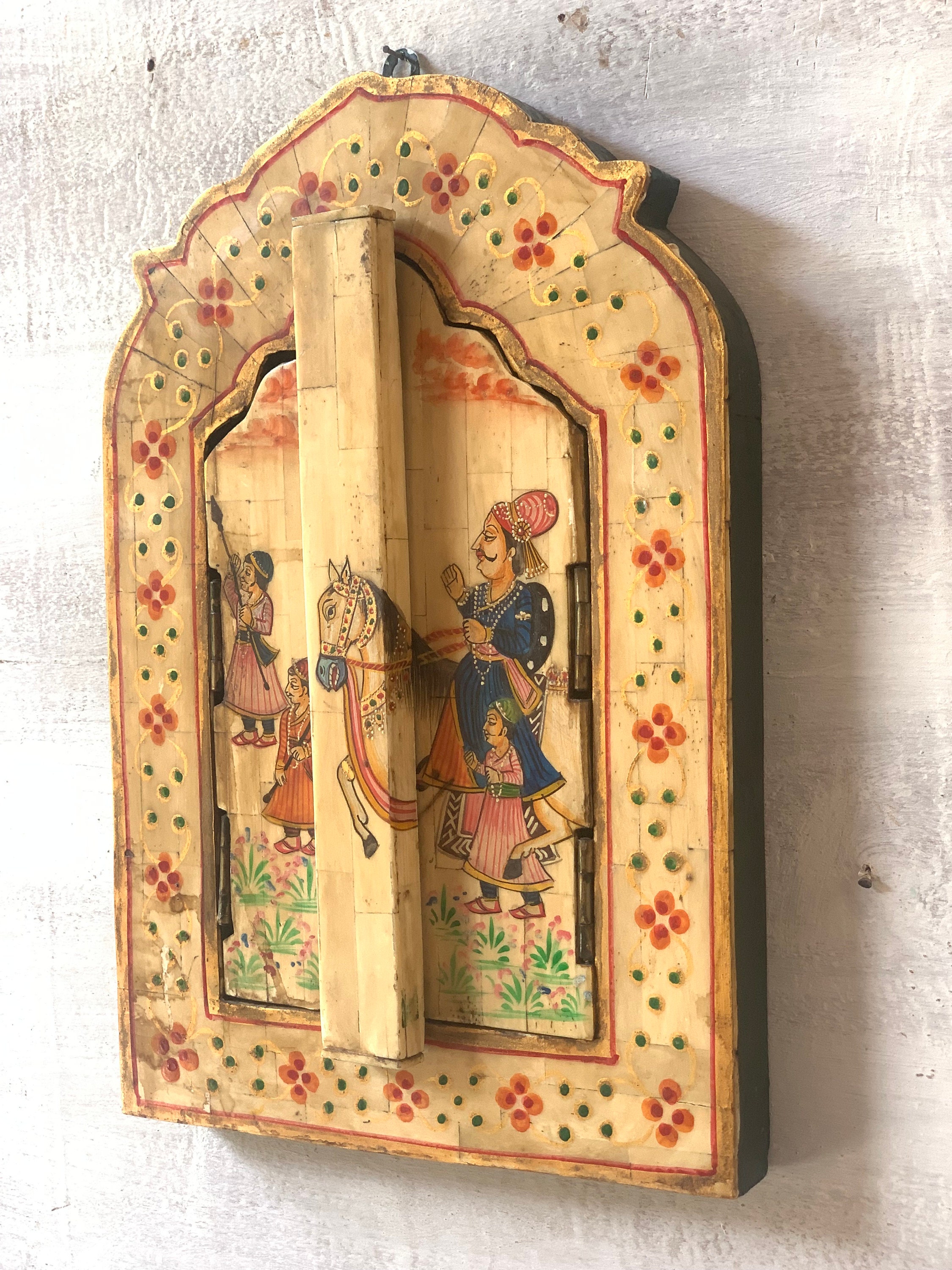 Handmade Carved Wooden Inlay Window: Painted Indian King Decor - Etsy