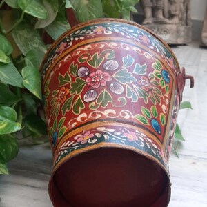 Classic Rustic Metal Bucket/indian Floral Painted Bucket With Handle ...