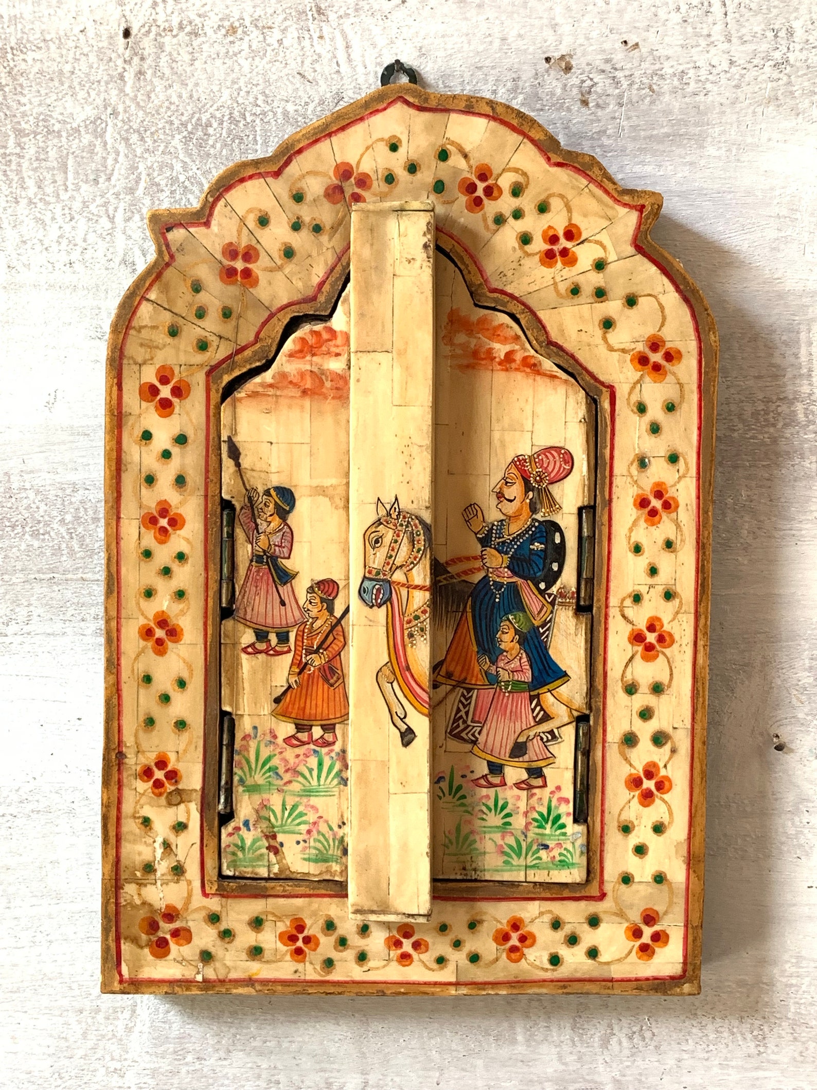 Handmade Carved Wooden Inlay Window: Painted Indian King Decor - Etsy