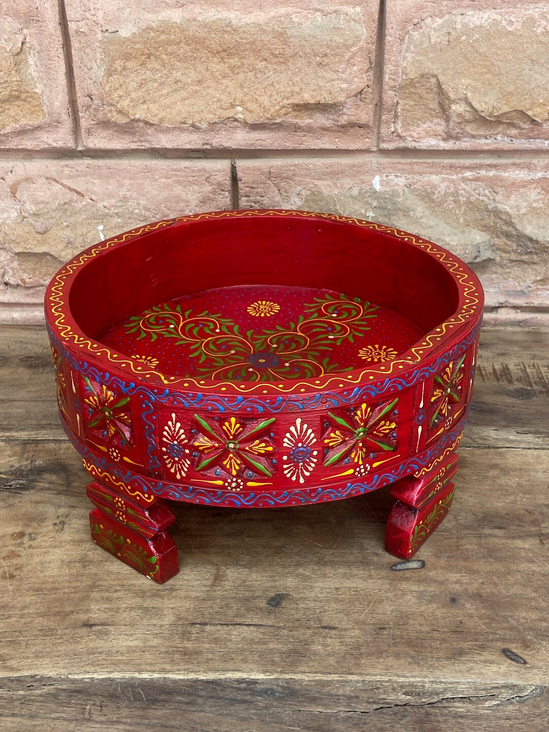 Hand Wooden Chakki Table/painted Wooden Grinding Table/embossed Painted ...