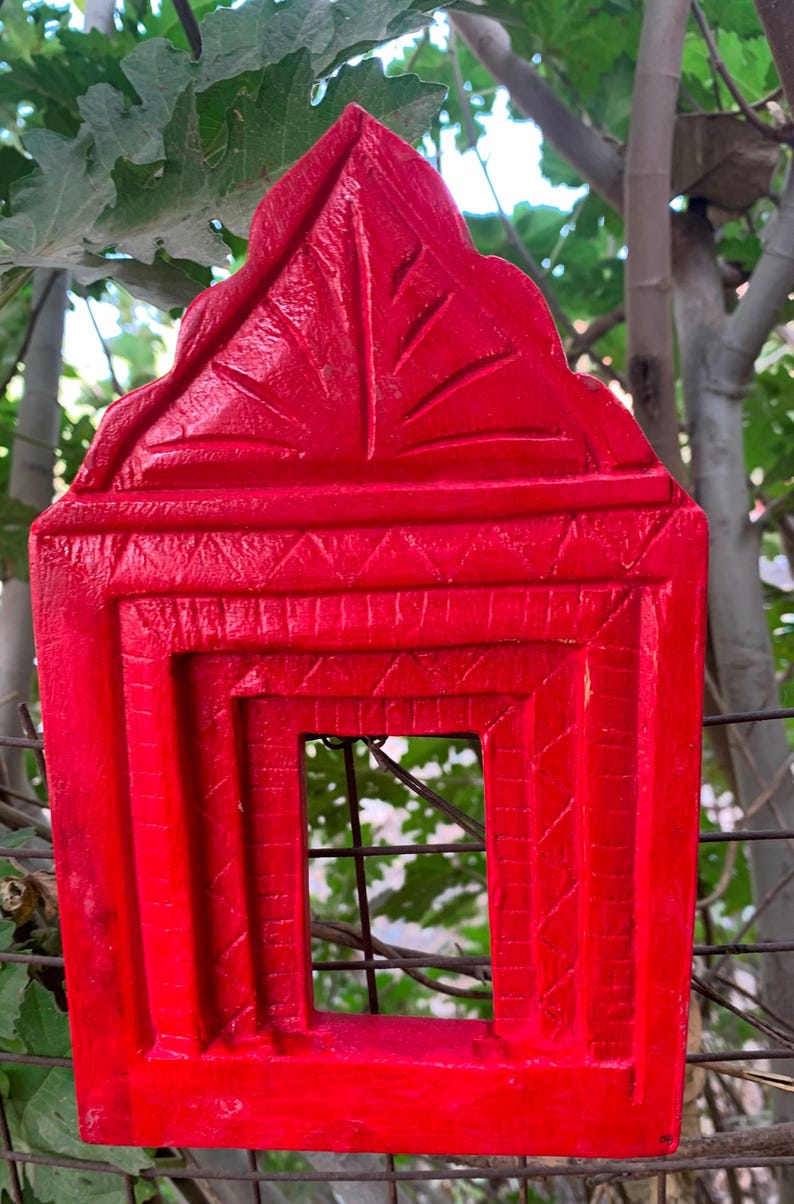 Antique Style Indian Wooden Window Frame | Hand Carved Red Jharokha ...