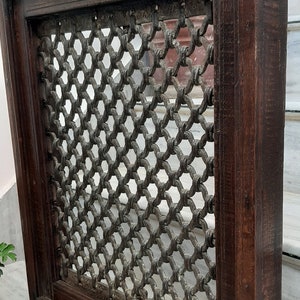 Vintage Carved Jali Window: Rustic Iron & Wood Wall Decor - Etsy