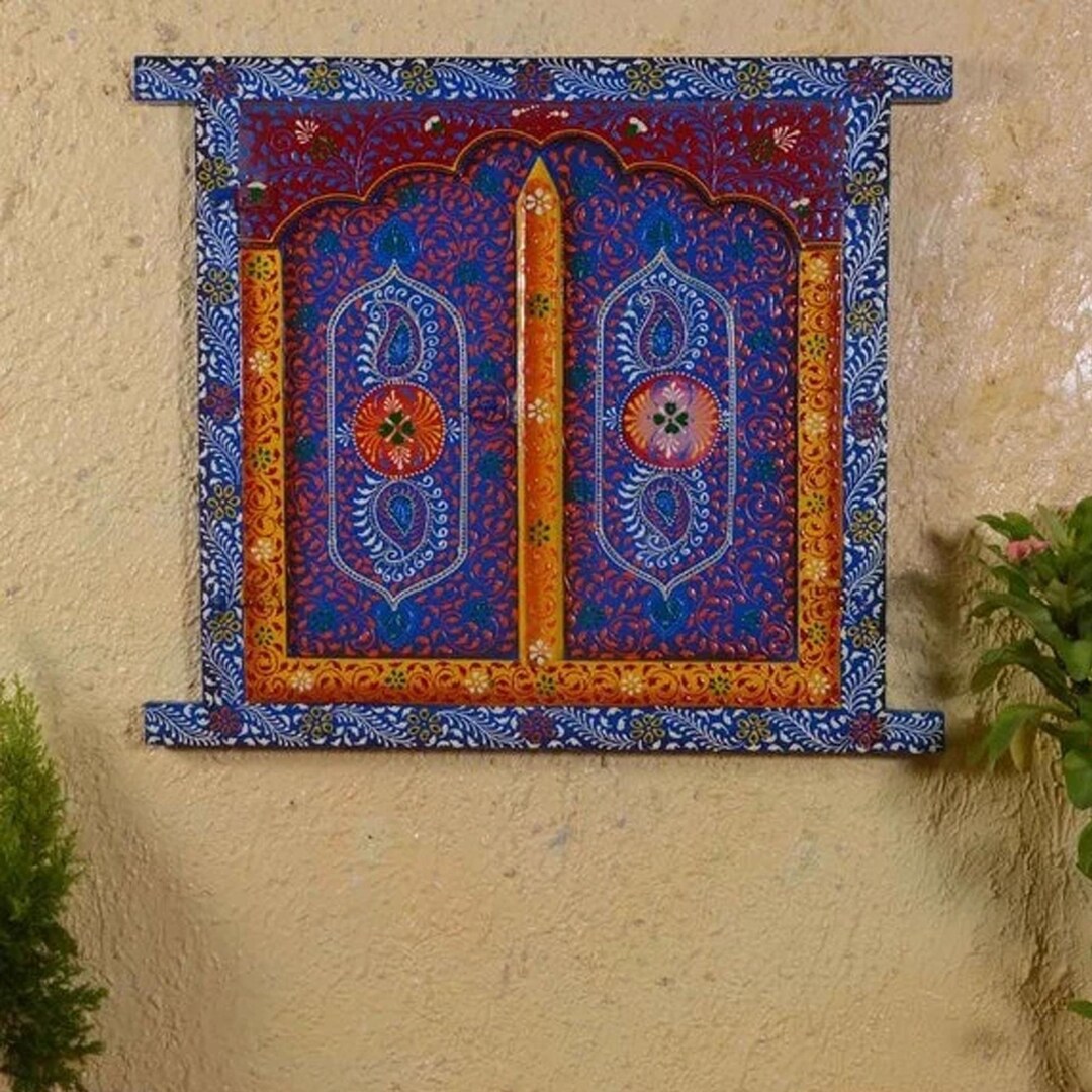 Antique Wooden Wall Window Royal Blue Hand Painted Handmade Wall ...