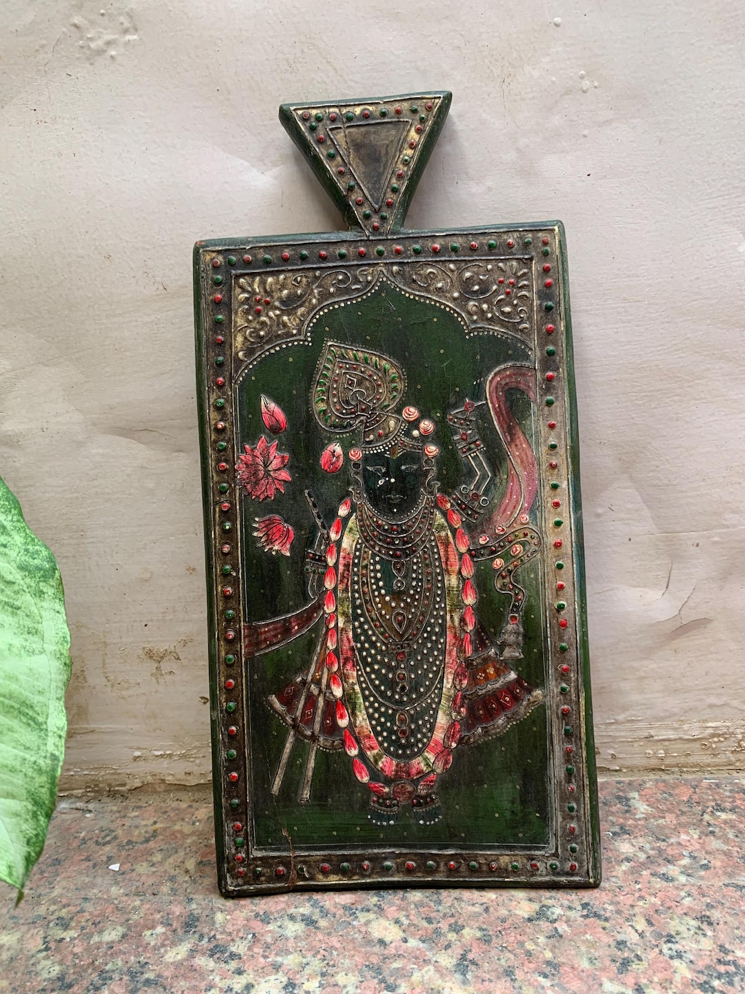 Indian Vintage Old Dwarkanath Ji Darshan Print Wooden Framed Wall Decor ...