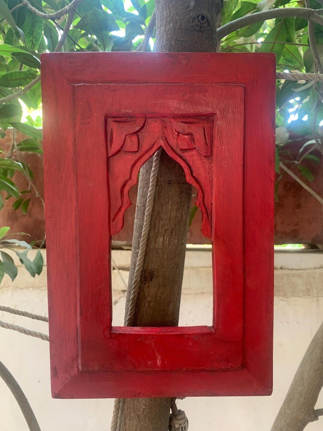 Wooden Frame in Red Finish/wall Hanging Rustic Home Accent/vintage Wood ...