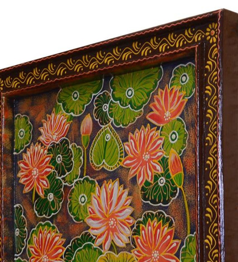 Wooden Panel Hand Painted Flower Embossed Work Wall Decor - Etsy