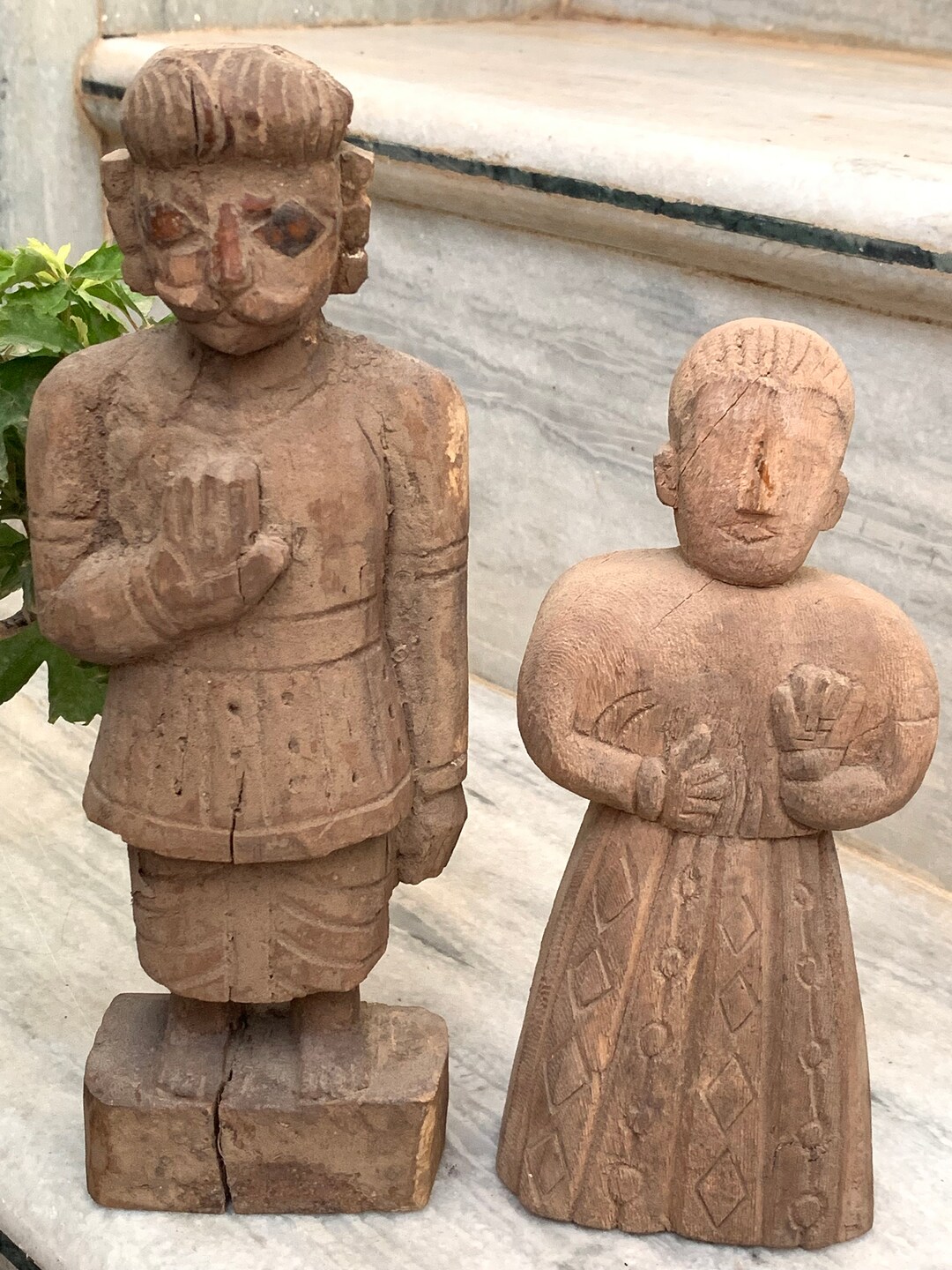 Carved Wooden Man Statue/hand Carved Indian Folk Art Figure/wood Pair ...