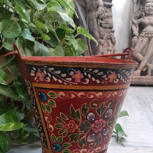 Classic Rustic Metal Bucket/indian Floral Painted Bucket With Handle ...