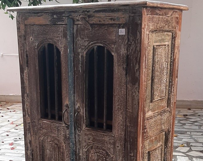 Vintage Heavy Cabinet With Iron Bars and Rustic Charm/classic Antique ...
