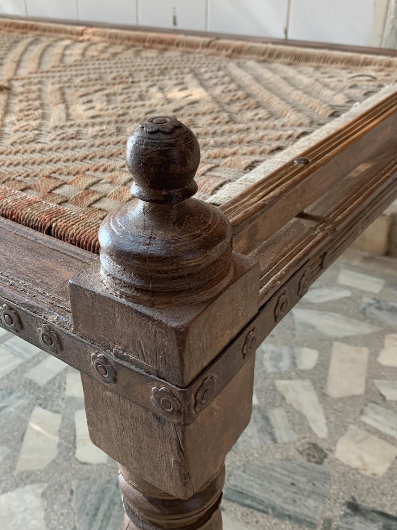 Antique Desert Teak Charpoi: Traditional Indian Jute Cot - Etsy