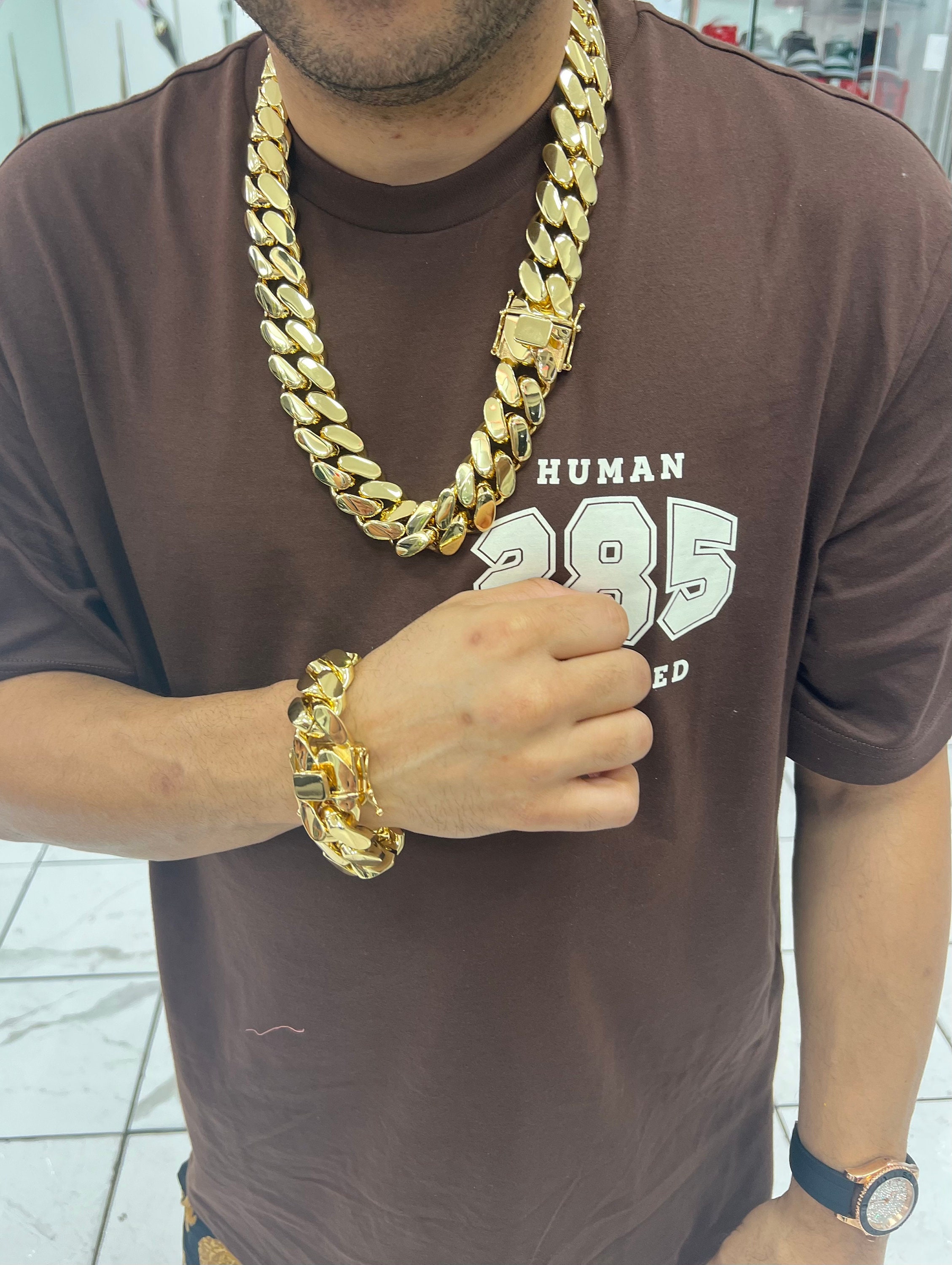 14k Gold Bonded High Quality Cuban Chain and Bracelet Set - Etsy Canada