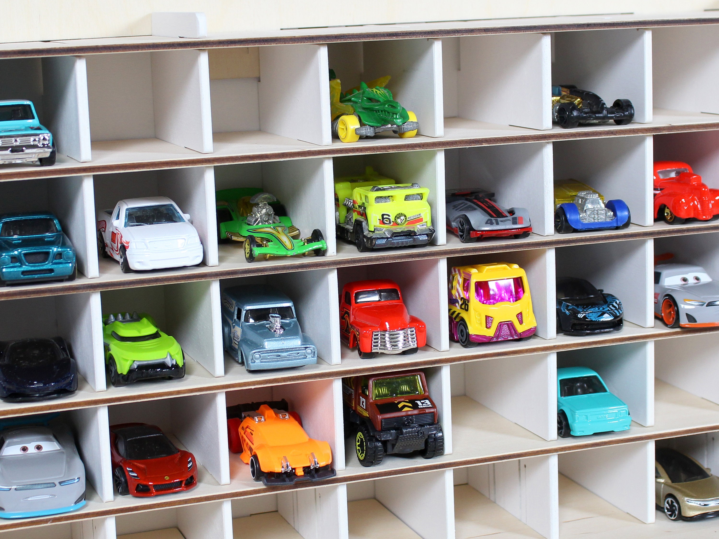 Wooden Toy Car Garage Organizer: 1/64 Scale Display Shelf With Ramp - Etsy
