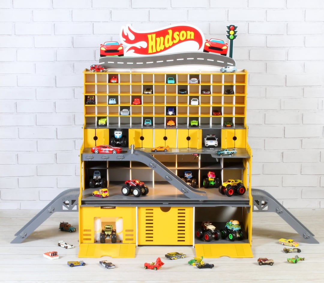 Wooden Toy Garage for Toddler Boys - Store 1/64 Scale Toy Cars and ...