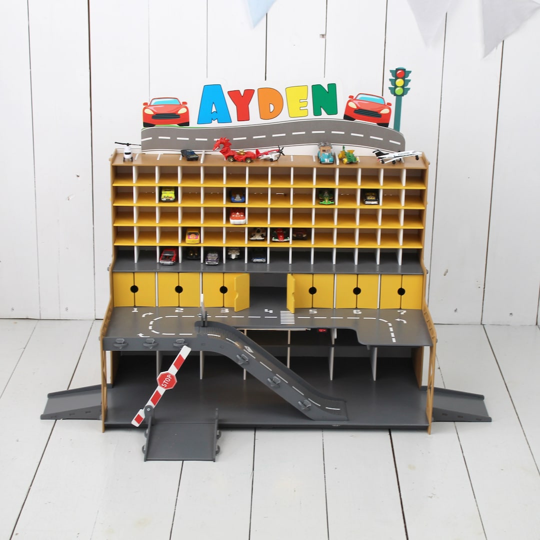 Personalized Wooden Toy Car Garage, Diecast Car Storage Playset - Etsy