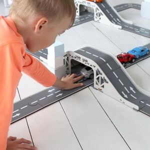 Wooden Toy Car Track Set With Bridge: Fun Toy Road Puzzle - Etsy